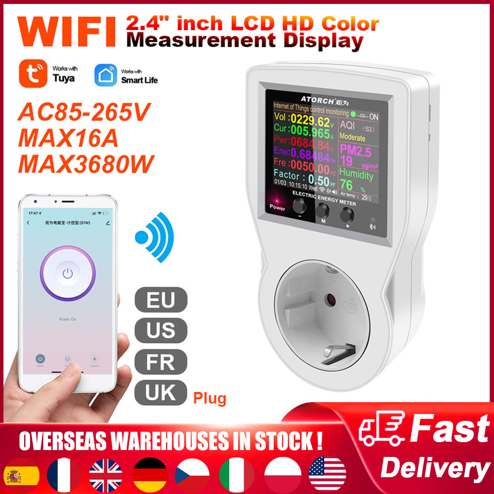 Tuya WiFi Smart Power Socket Wattmeter APP Remote Control 0-100A 85 ...