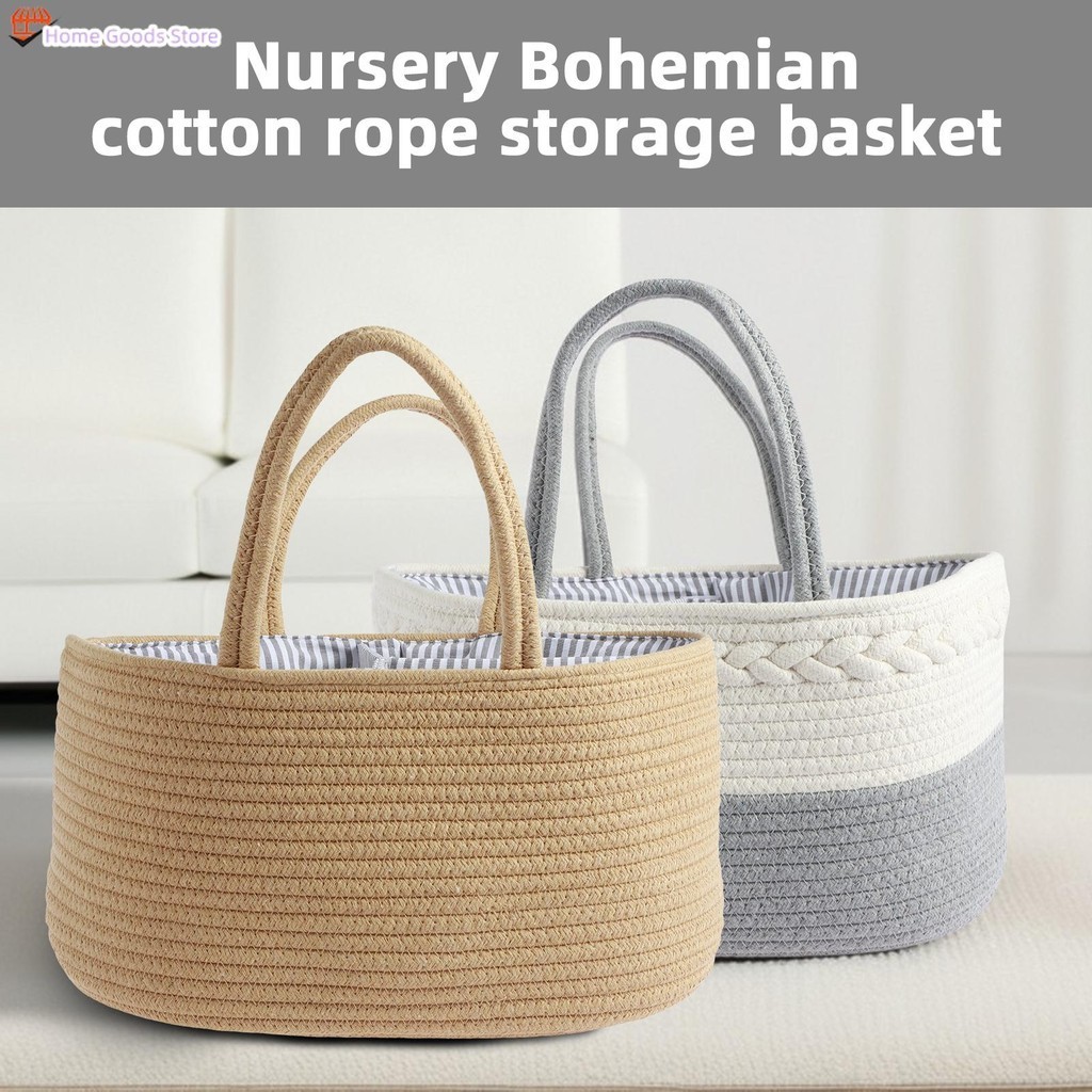 Baby Nappy Caddy Woven Diaper Caddy Basket Cotton Rope Diaper Caddy ...