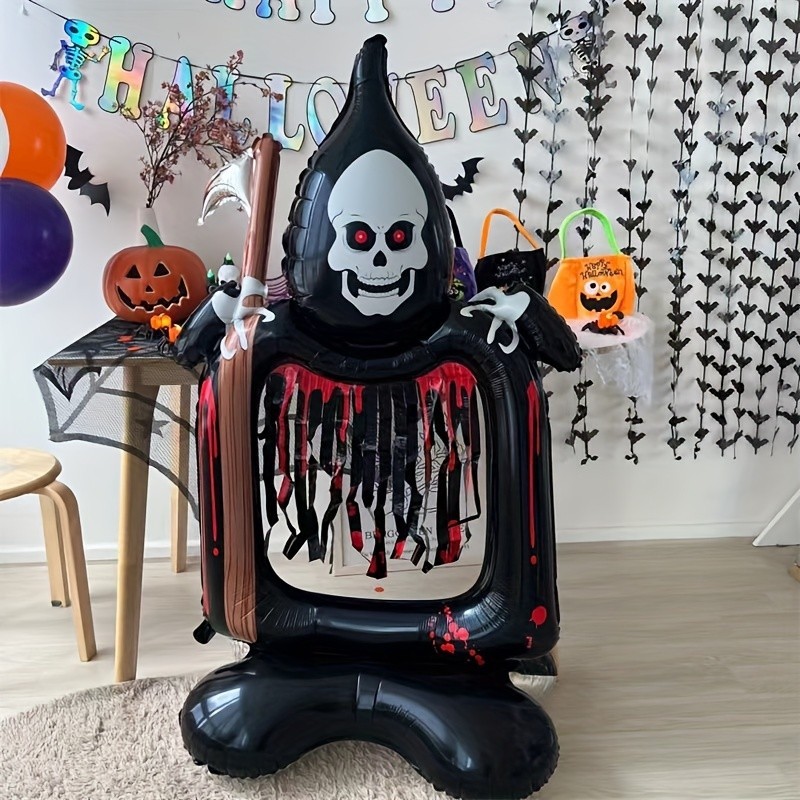Halloween Party Tombstone Grim Reaper Frame Balloons Party Black Spider ...