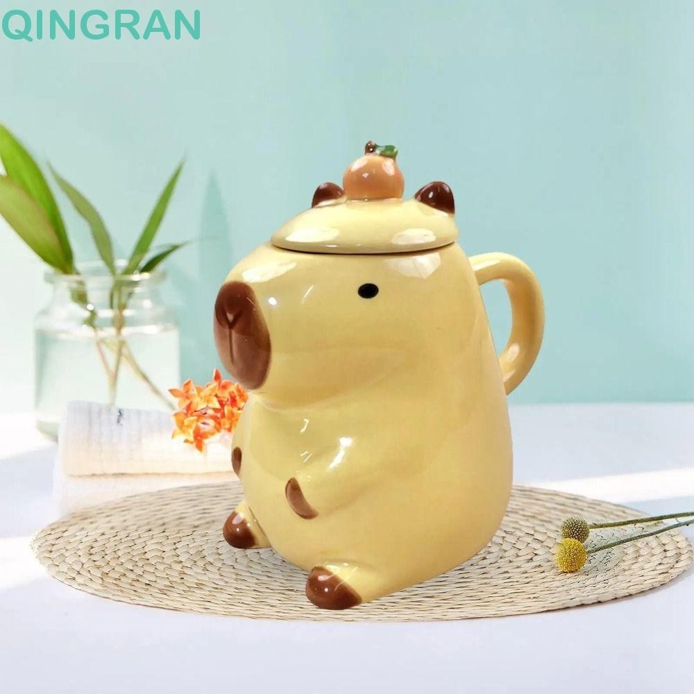 QINGRAN Capybara Mug, Cute 3D Shape Ceramic Cup, Photo Prop With Lid ...