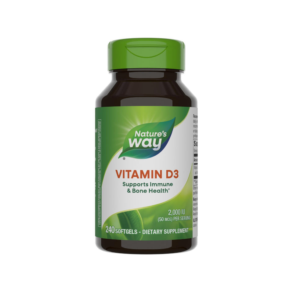 Nature's Way Vitamin D3 Extra Strength, 2,000 IU (50 mcg), 240 Softgels, Bone & Immune Support ...