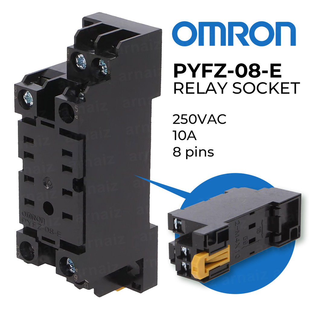 Omron PYFZ-08-E Relay Socket 8 Pin 250VAC 10A DIN Rail-Mounted MY2 ...