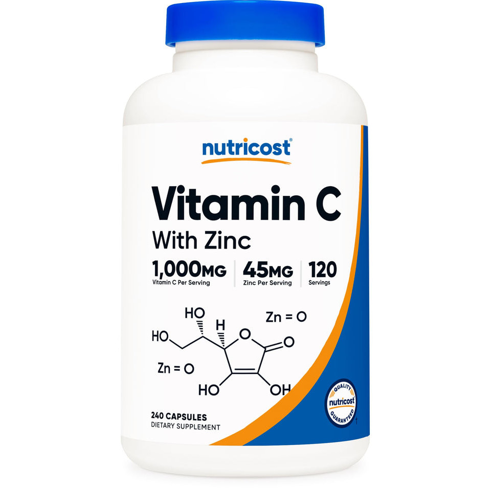 Nutricost Vitamin C with Zinc Supplement, 120 Capsules, 1000 mg Vitamin ...