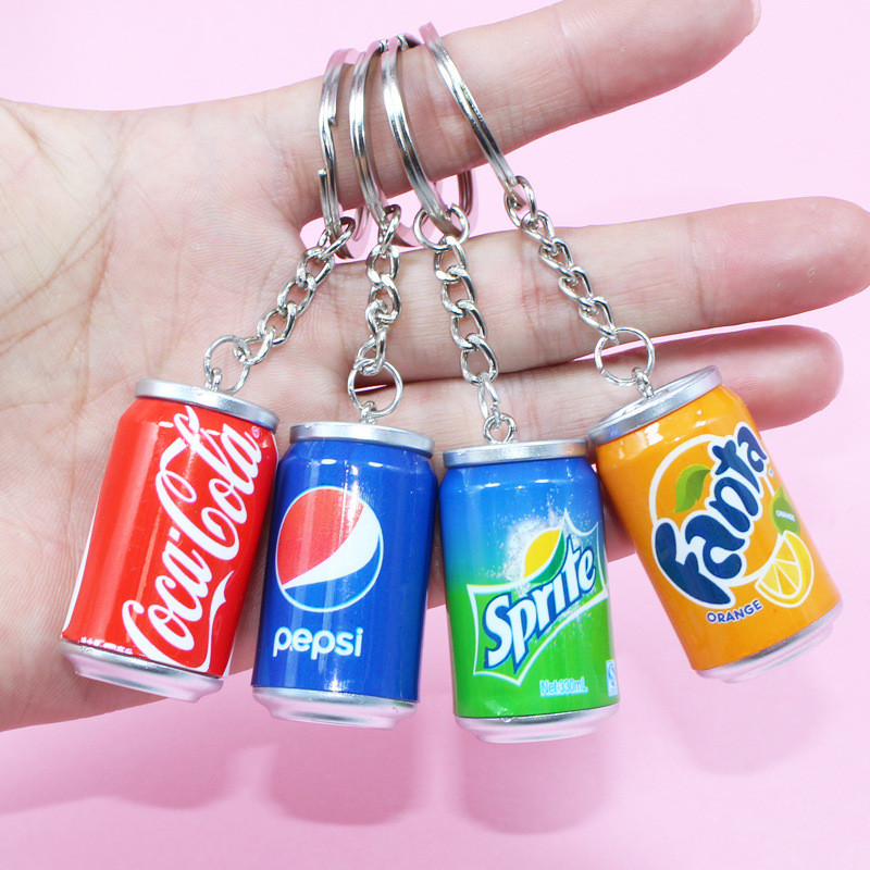 Mini 3D Cans Shaped Drink Bottle Keychain Plastic Beverage Bottle ...
