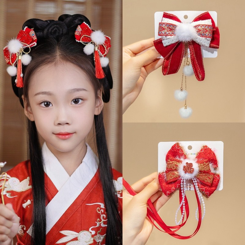 1 Pairs Cartoon Rabbit New Year Hair Clips Kids Hanfu Hair Accessories ...