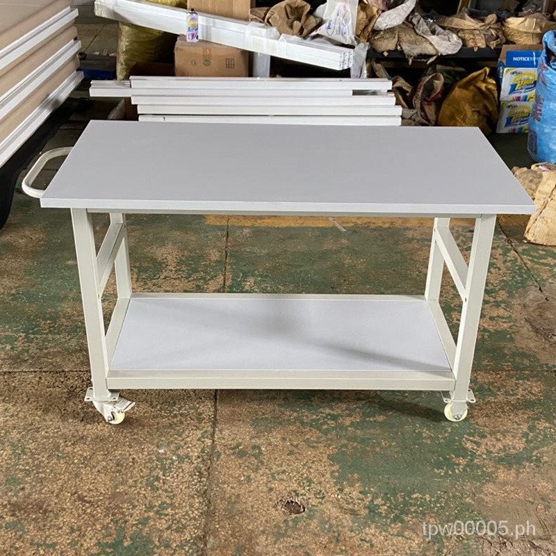 Workshop Movable Workbench with Wheels Double-Layer Trolley Console ...