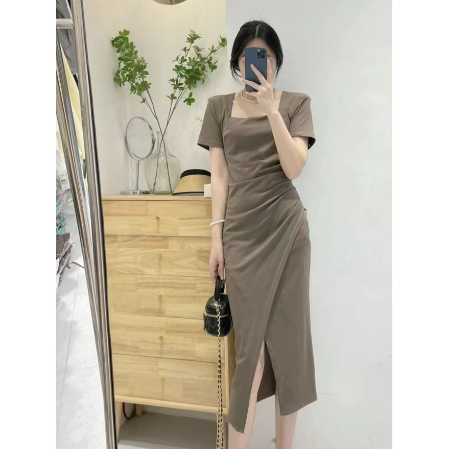 formal dress plus size casual slit square neck sunday graduation beige ...