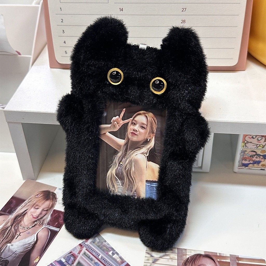 Black Cat Card Holder Plush Protective Case INS Animal Display Card Bag ...