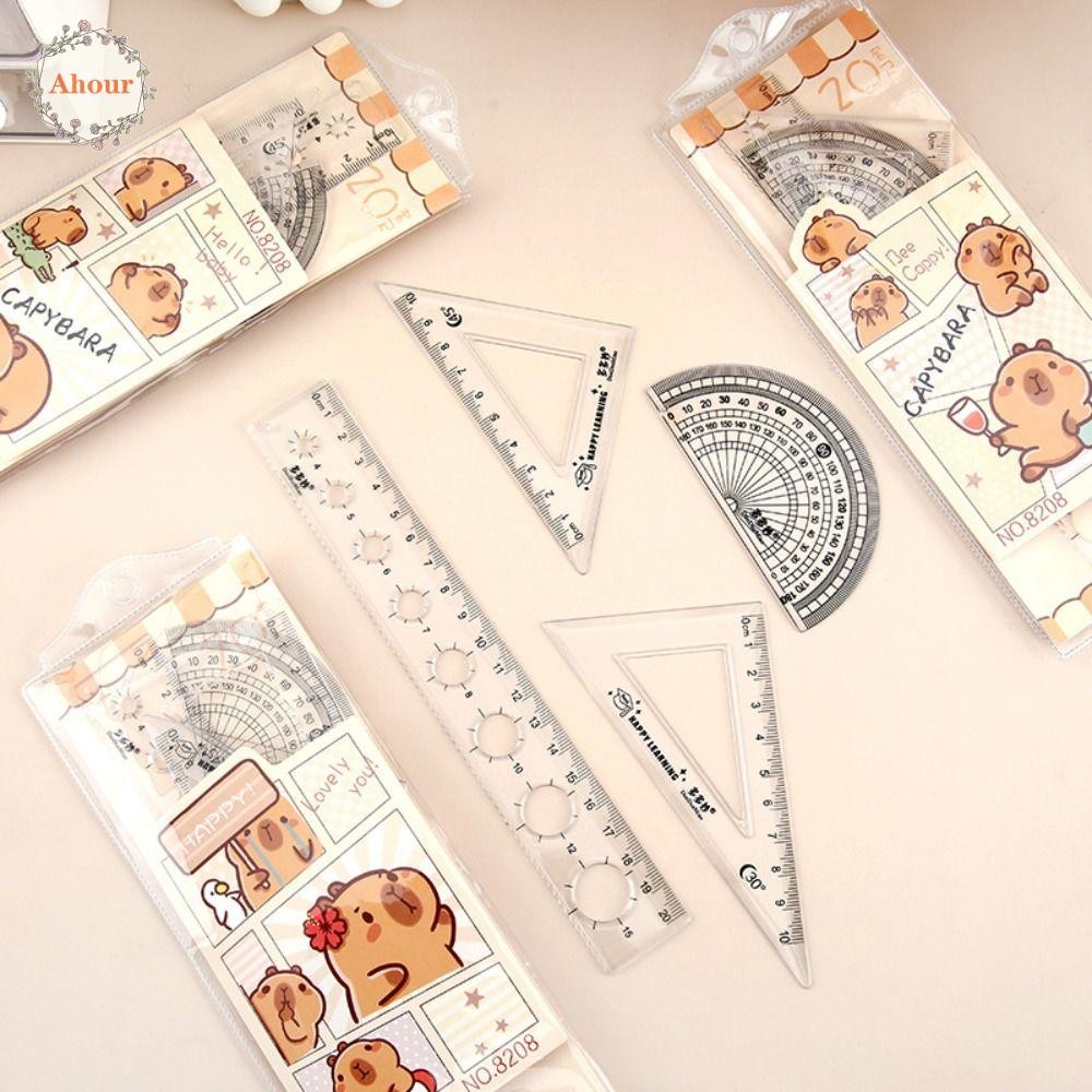 AHOUR 4pcs/Set Capybara Ruler Set, Transparent Cute Straight Triangle ...