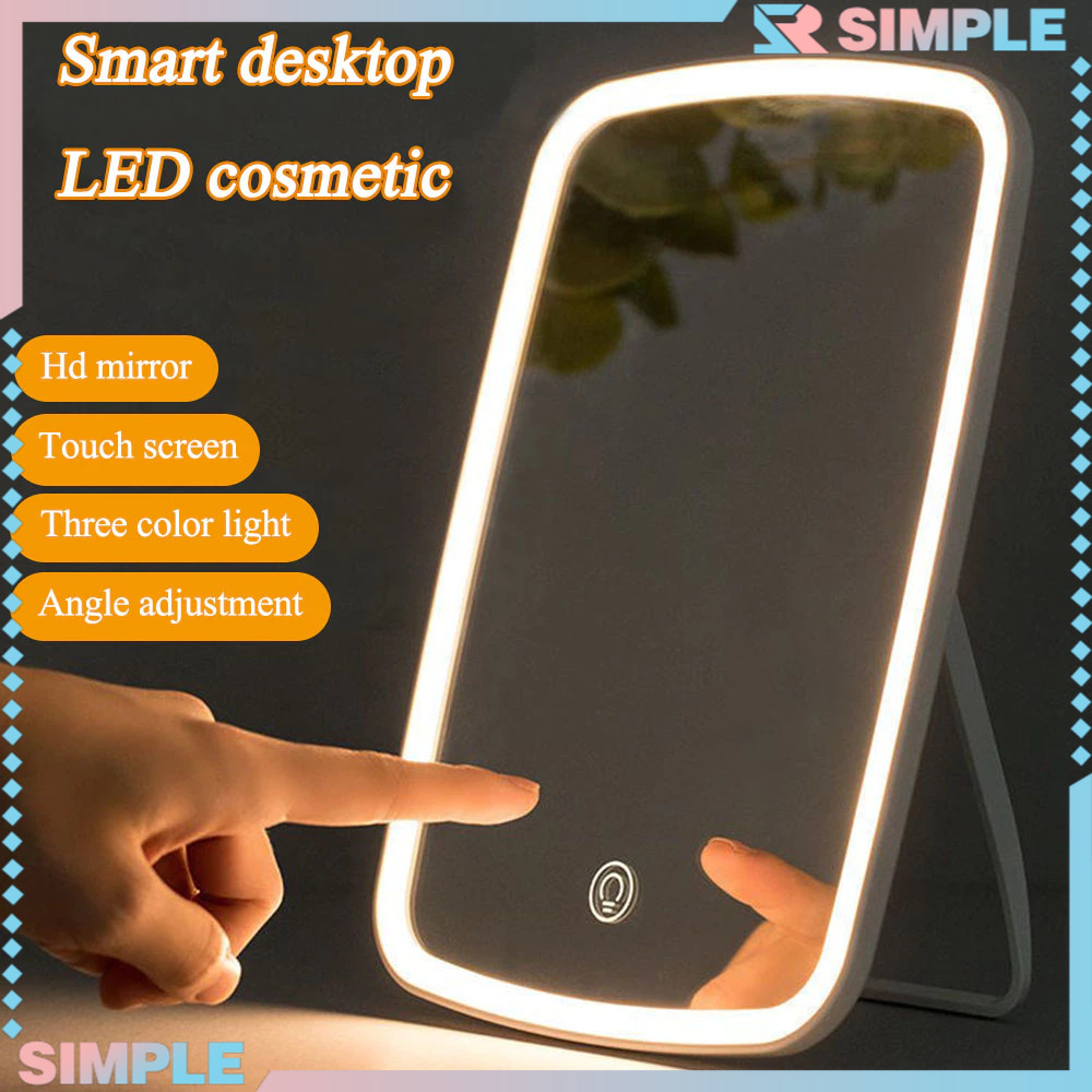 LED Mirror Makeup With 3 Light Touch Switch Control Rechargeable ...