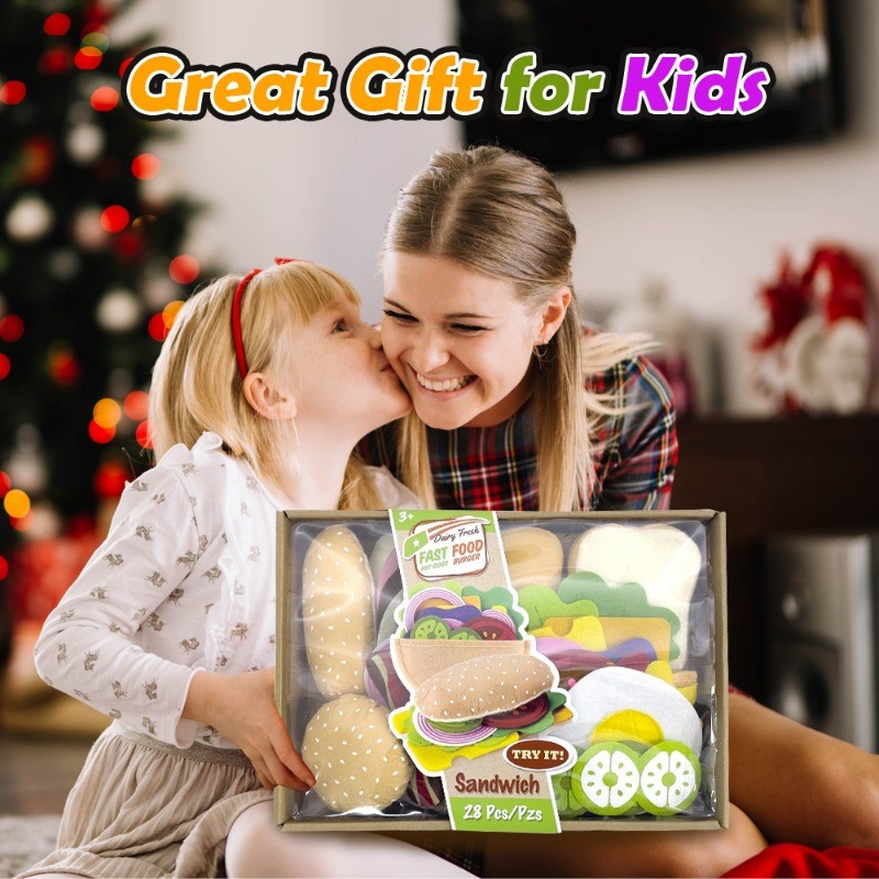 Felt Food Burger Sandwich Game Food Set (28 pieces) Children Pretend to ...