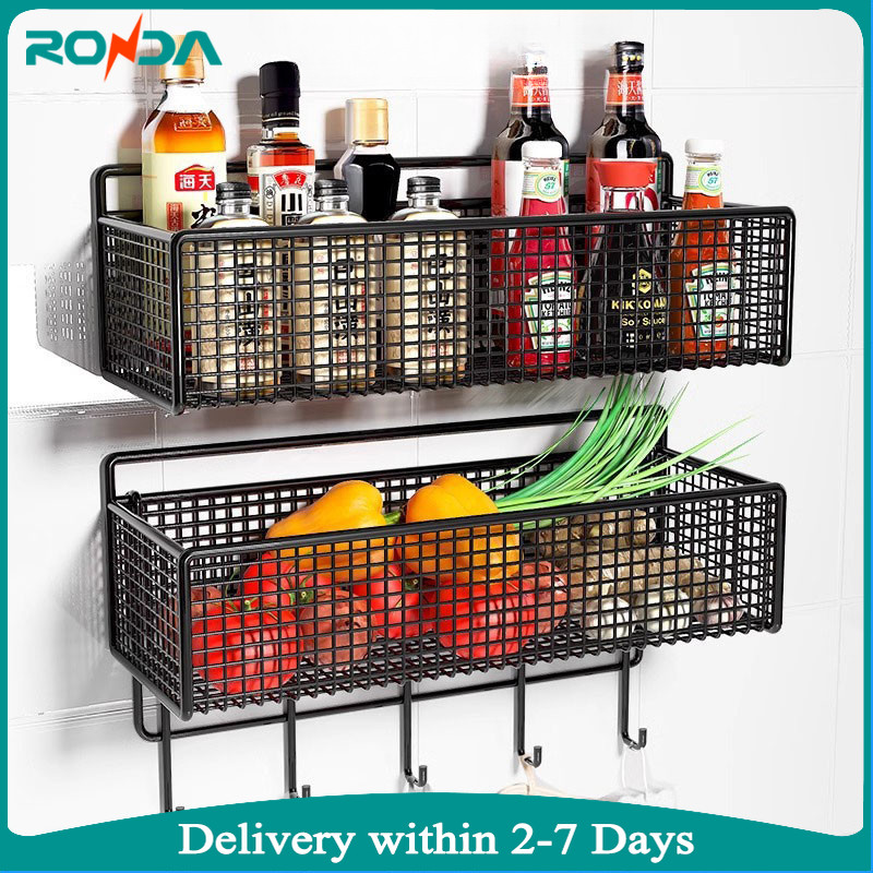 Wall Mounted Kitchen Hanging Rack Spice Storage Holder Kitchen ...