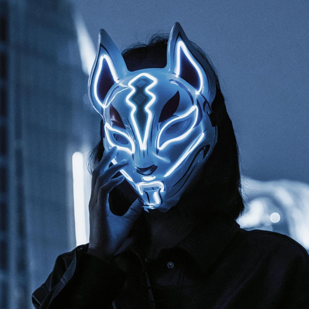 Halloween Mask LED Glow Fox Japanese Horror Ghost Ball COS Full Face ...