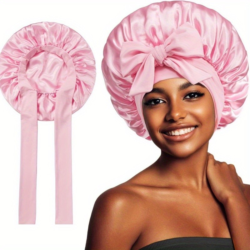 Satin Night Hair Cap Women's Solid Sleeping Hat Sleep Care Bonnet ...