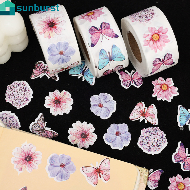 500pcs/Roll Butterfly Flower Stickers - Diy Scrapbooking Stationery ...