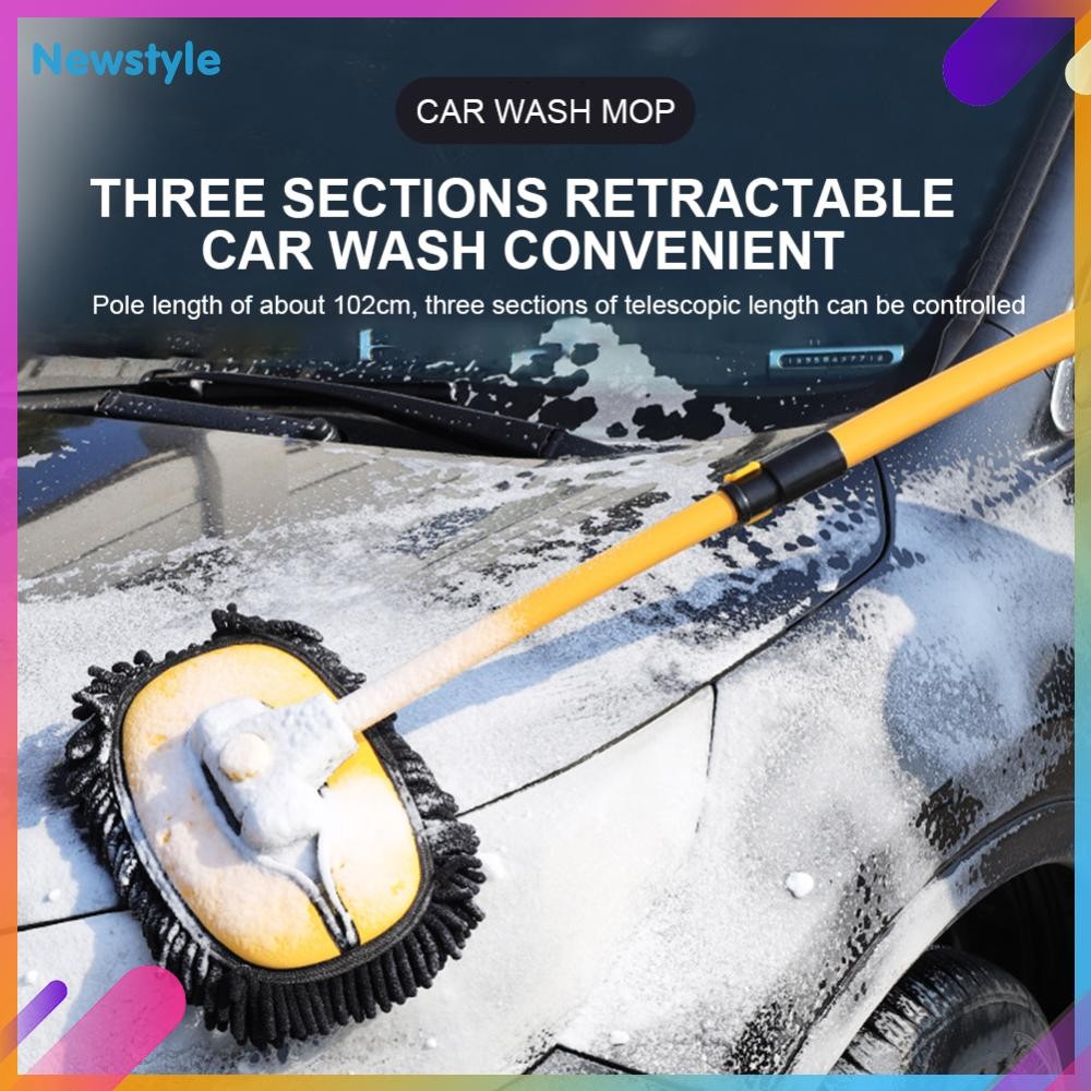 Car Wash Brush Telescoping Auto Washing Mop Chenille Broom With Long ...