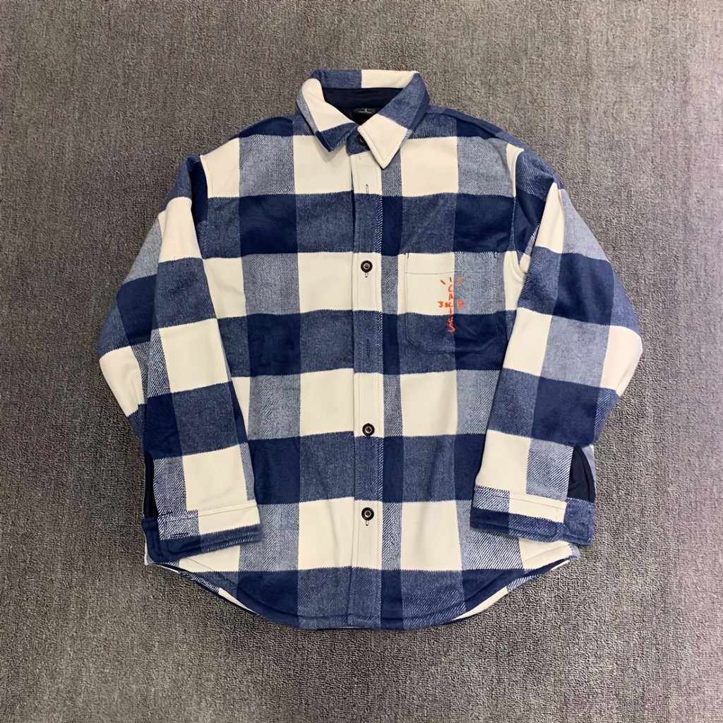 Travis Scott cactus Jack Shrt Woolen Embroidered Plaid Long-Sleeved ...