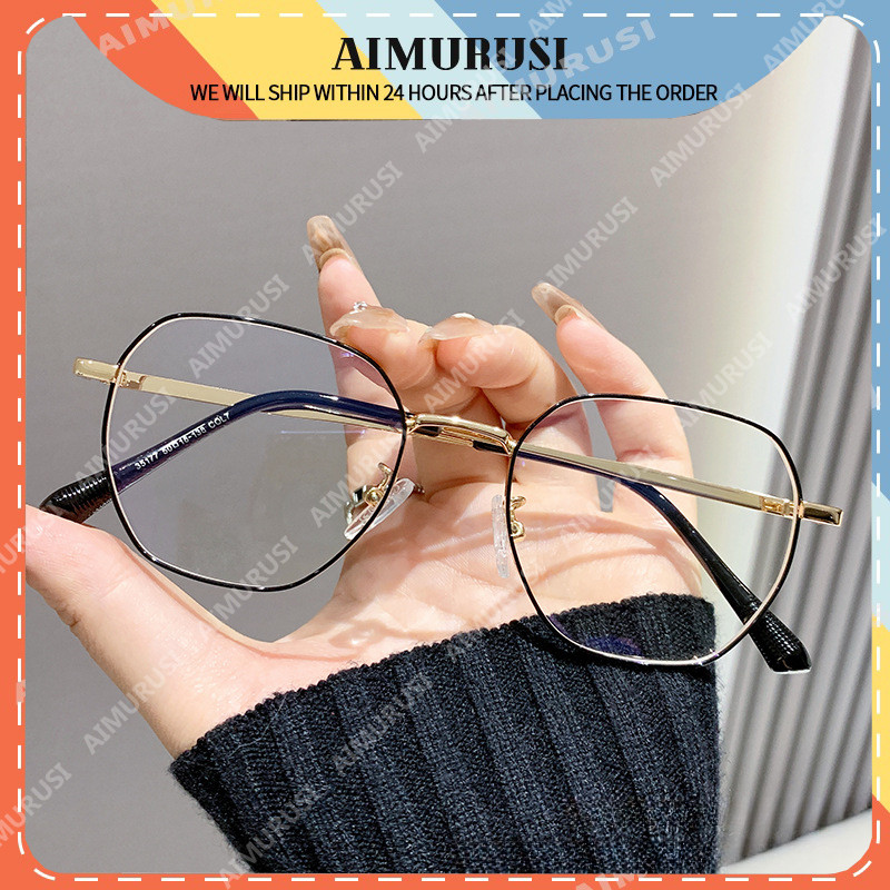 (AIMURUSI)Anti Blue Light Classic Black Gold Simple Polygonal Metal ...