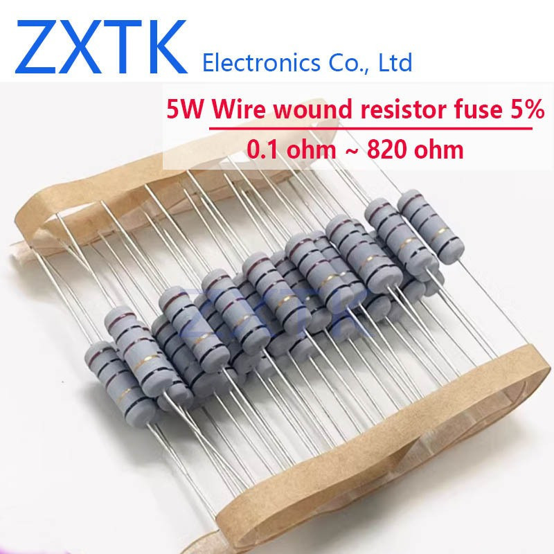 NEW CHIP 10PCS 5W Wire wound resistor fuse 5% 0.1R - 820R 0.5R/1R/4.7R ...