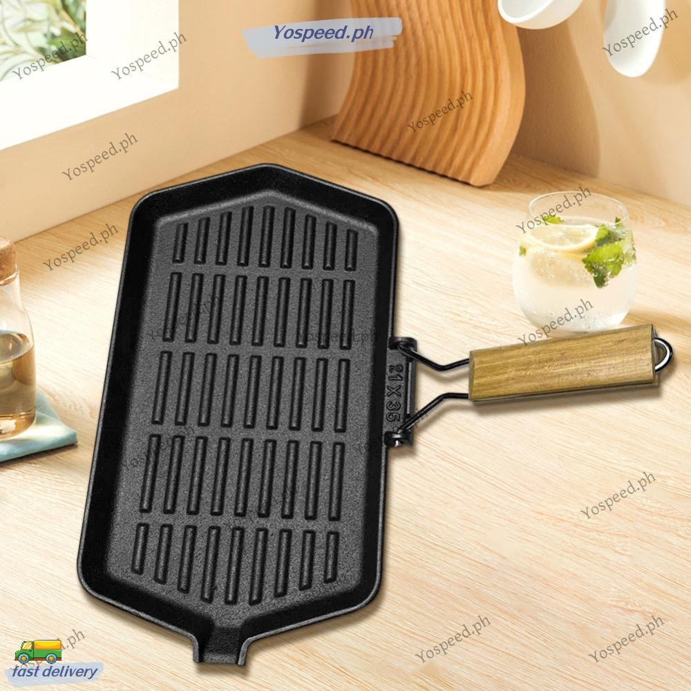 34X19cm Cast Iron Grill Pan Rectangular Skillet with Handle for ...