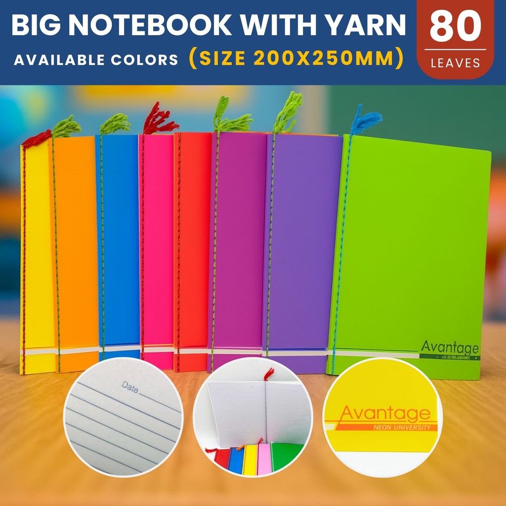 Wintop Neon Yarn Notebook 200mm x 250mm, 80 Leaves / Ruled Writing Pad ...