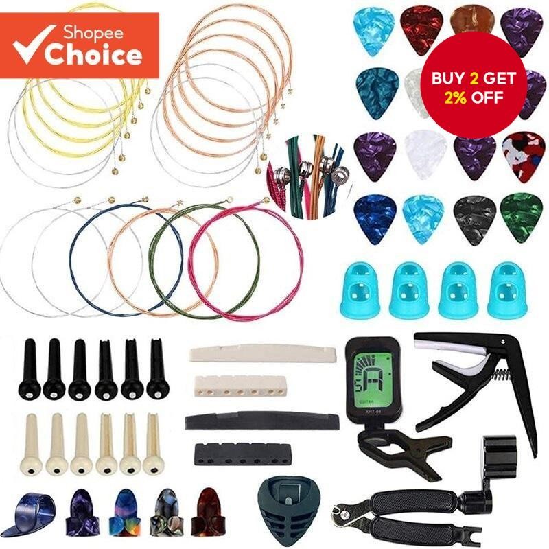 66 Pieces Acoustic Guitar Accessory Kit Guitar String Capo Picks 3-in-1 ...