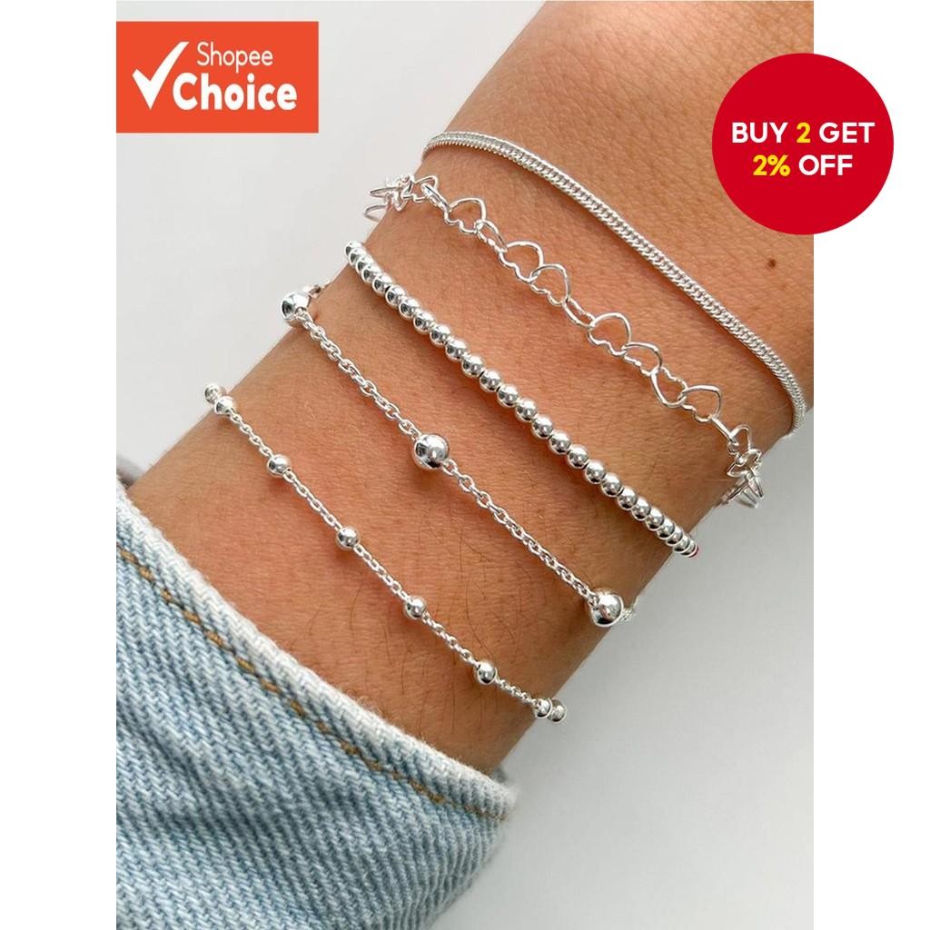 5PCS Bead Chain Heart Bracelet Set for Women Girls Fashion Jewelry Gift ...