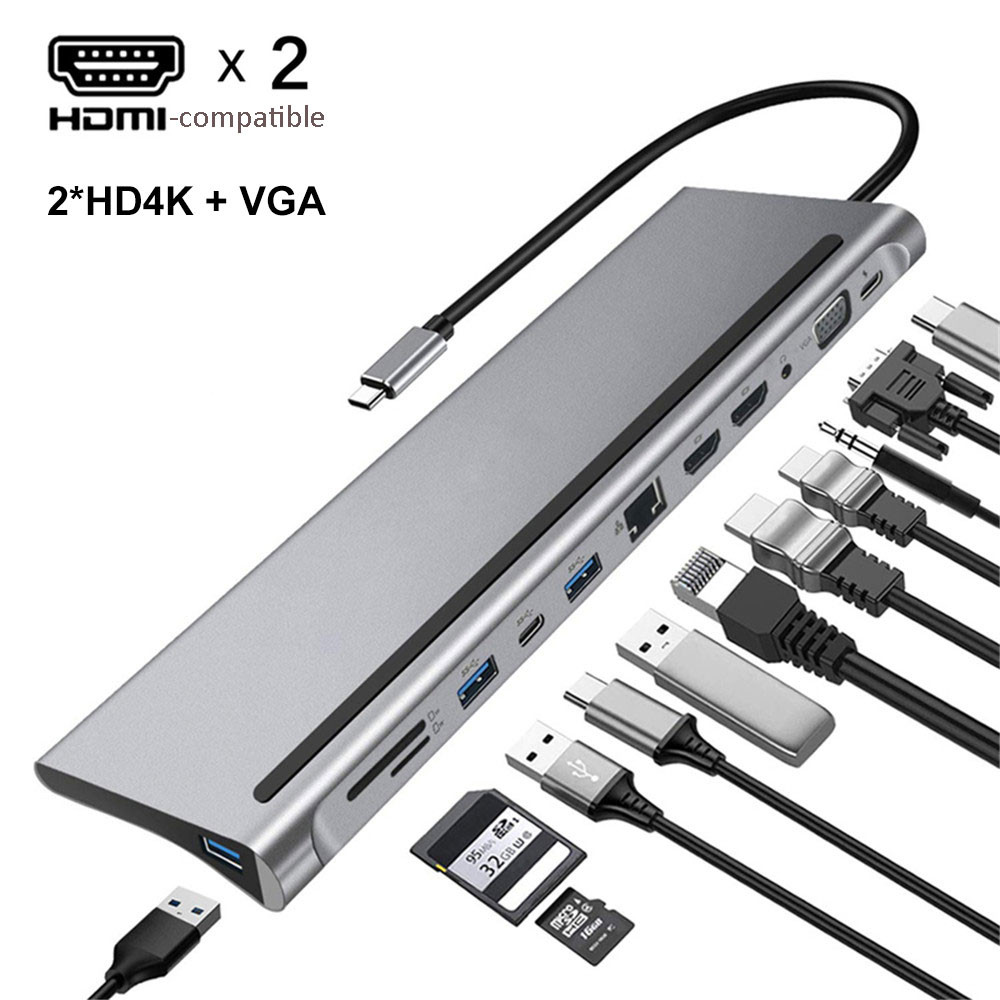 12-in-1 USB C Docking Station Hub Type Tipo Multi Multi-hub Extenisor A ...