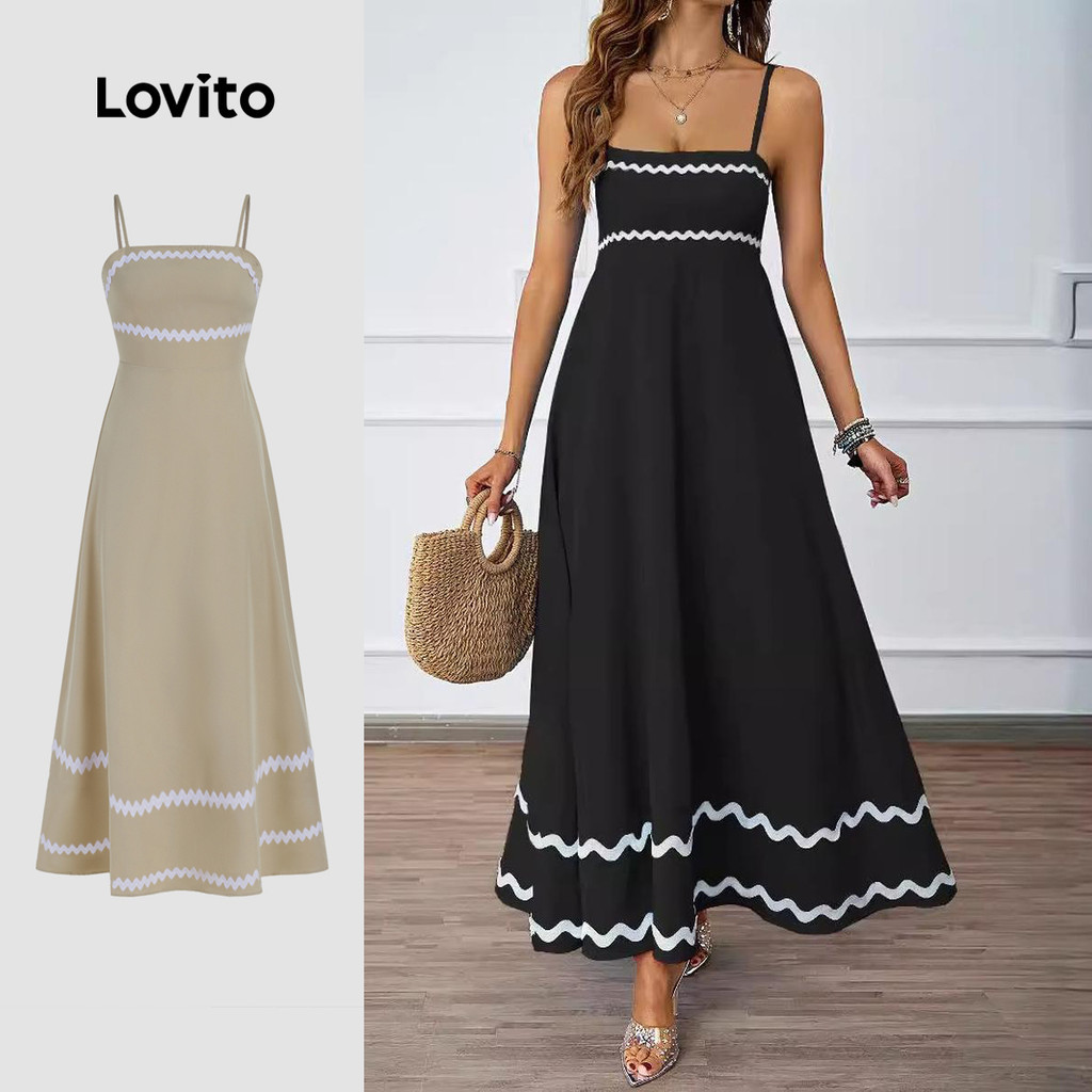 Lovito Elegant Dress Contrast Binding Summer/Spring Dress for Women ...