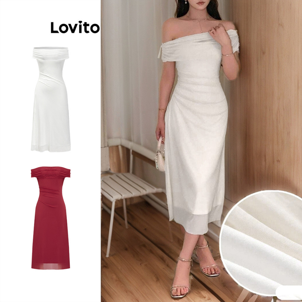 (KOL‘s pick) Lovito Women Elegant Plain Contrast Mesh Dress L87ED310 ...