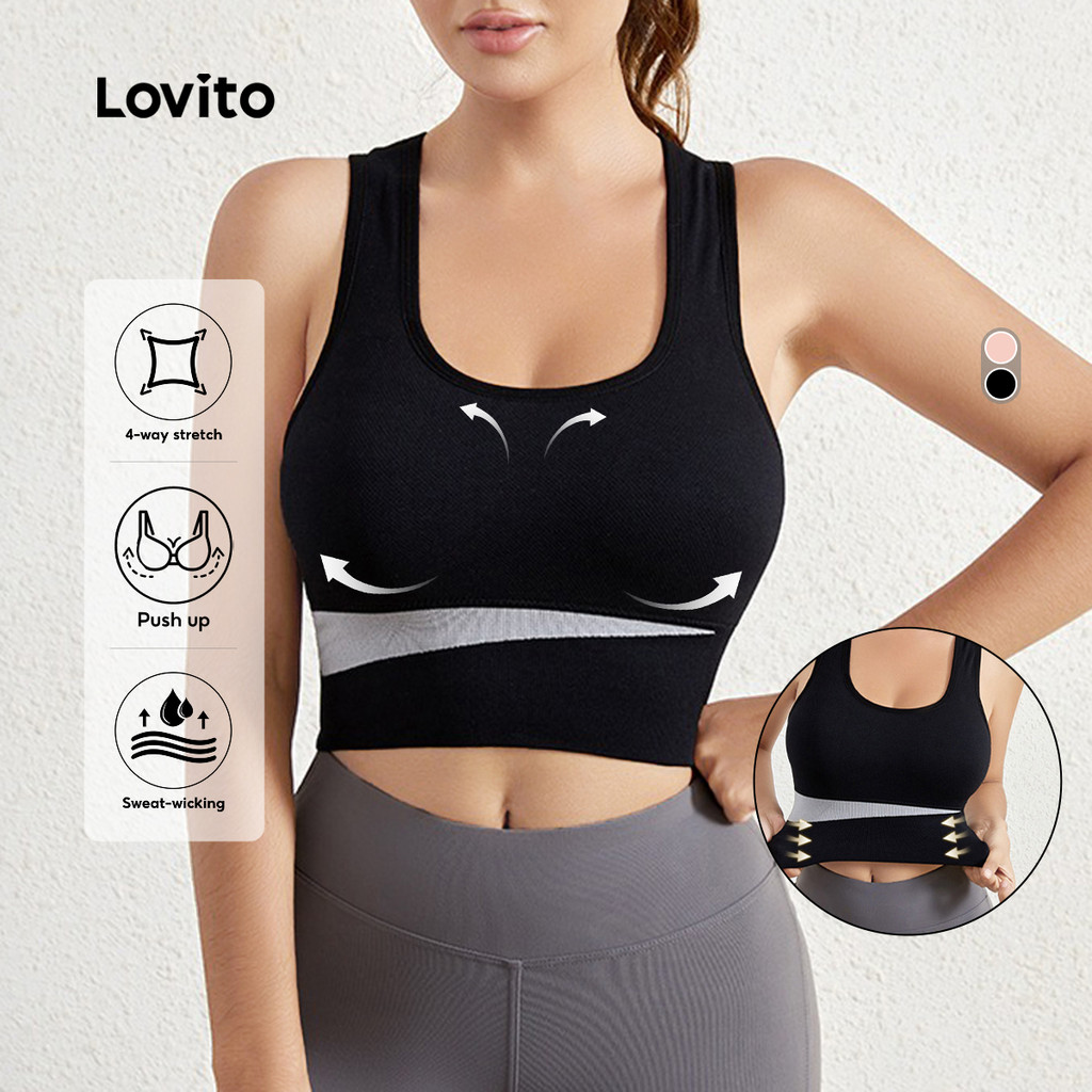 Lovito Women Sports Bras Colorblock Push up Seamless Running Yoga Vest ...