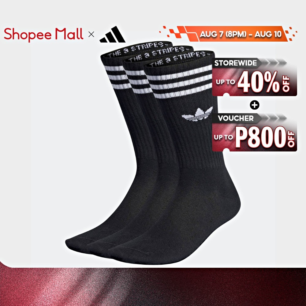 adidas Lifestyle Solid Crew Socks 3 Pairs Unisex Black IL5015 | Shopee ...