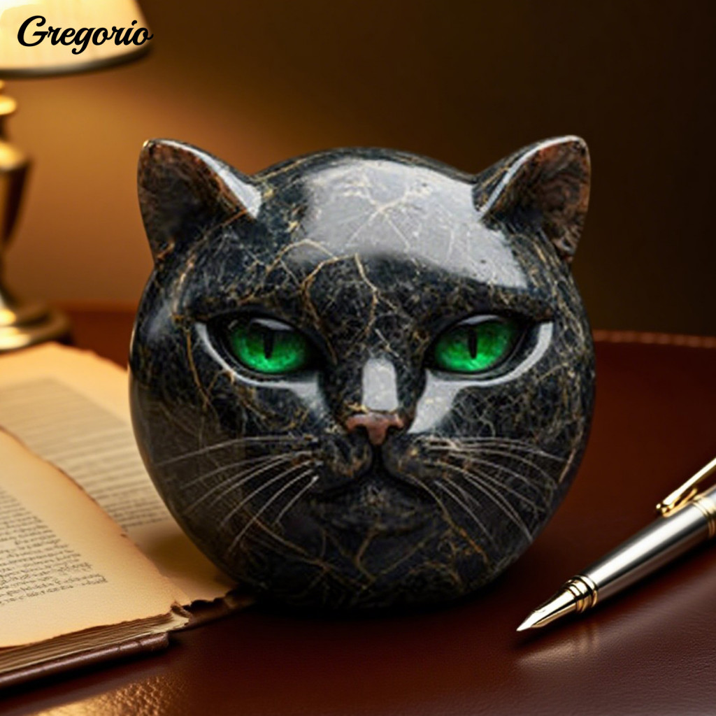 Marble Texture Cat Sculpture Unique Black Cat Figurine Hand-carved ...