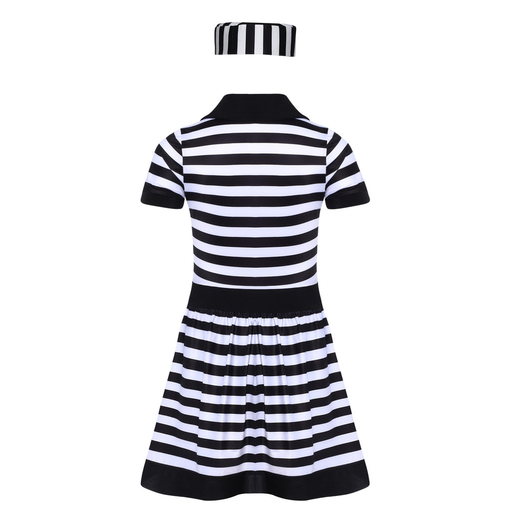 Linjinx Kids Girl 2Pcs Striped Dress Prisoner Costume Turn-down ...