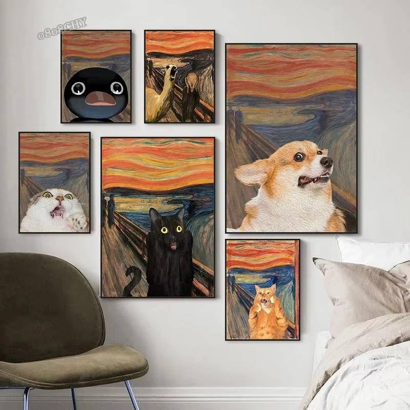Edvard Munch's The Scream inspired by a playful cat and dog theme ...