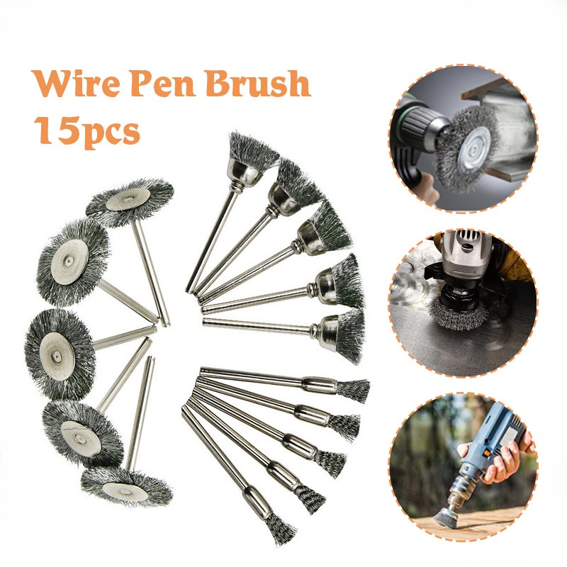 15pcs Wire Wheel Brushes Set Kit Mini Drill Rotary Tools Accessories 3 ...