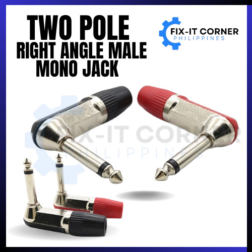 6.35mm 2 Pole Mono Male Jack Right Angle Guitar Plug Adapter Connector ...