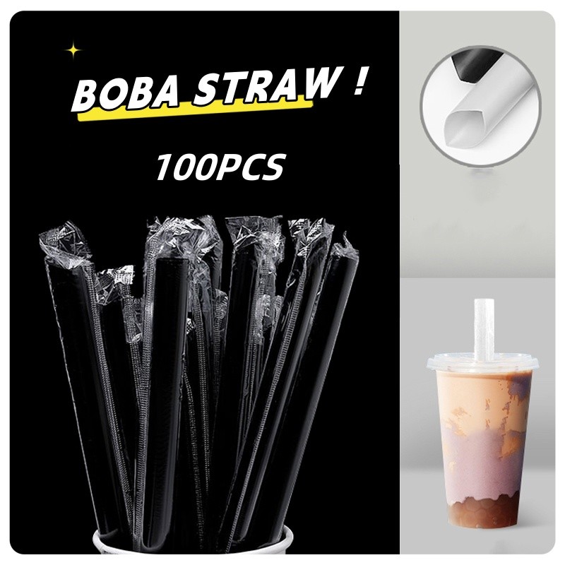 [100Pcs]BOBA straw(21/23cm) Milk tea Individually Wrapped drinking ...
