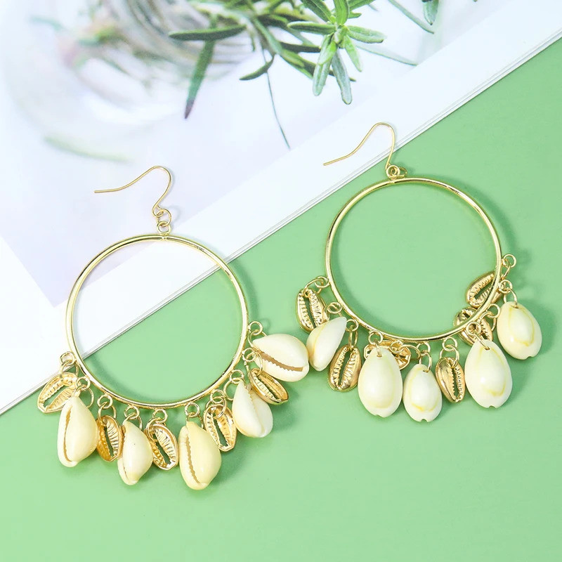 Bohemian Cowrie Shell Earring Natural Conch Seashell Charm Crochet ...