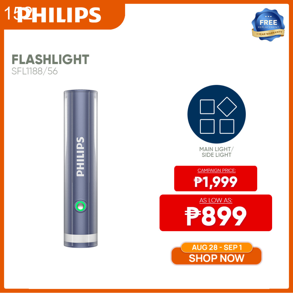 Powerful Philips flashlight with side light, 4 modes & rapid Type C ...