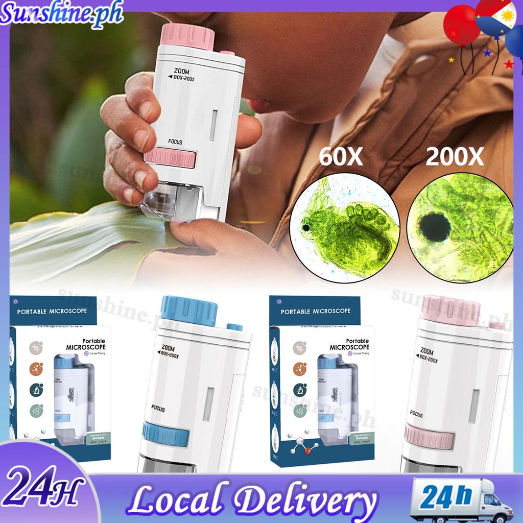 60-200x Electric Mini Pocket Microscope with LED Light Children ...