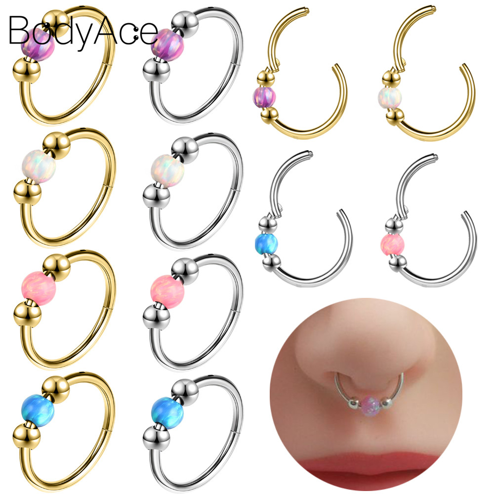 Bodyace 1 Pc 18G Nose Piercing Stianless Steel Nose Ring Opal Nostril ...