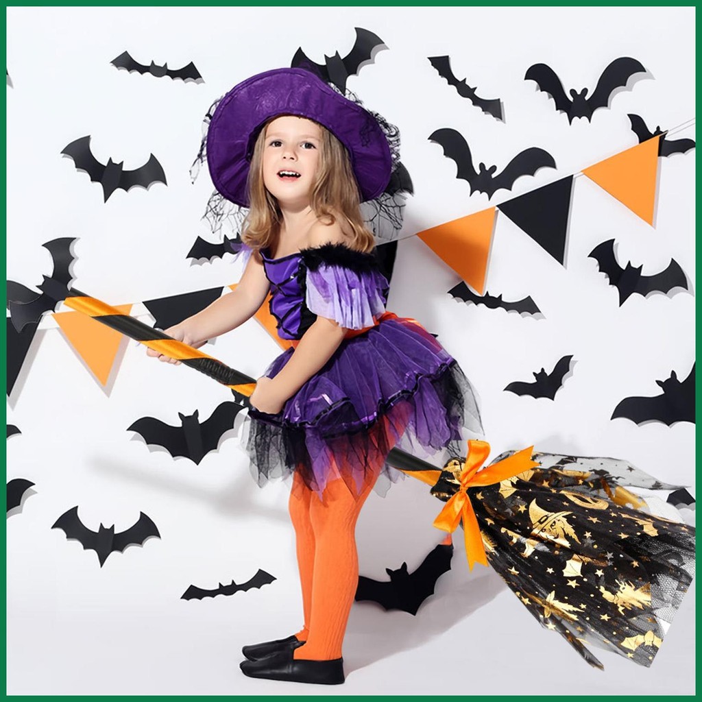 Halloween Witch Broom Witch Costume Prop Halloween Mesh Broom ...