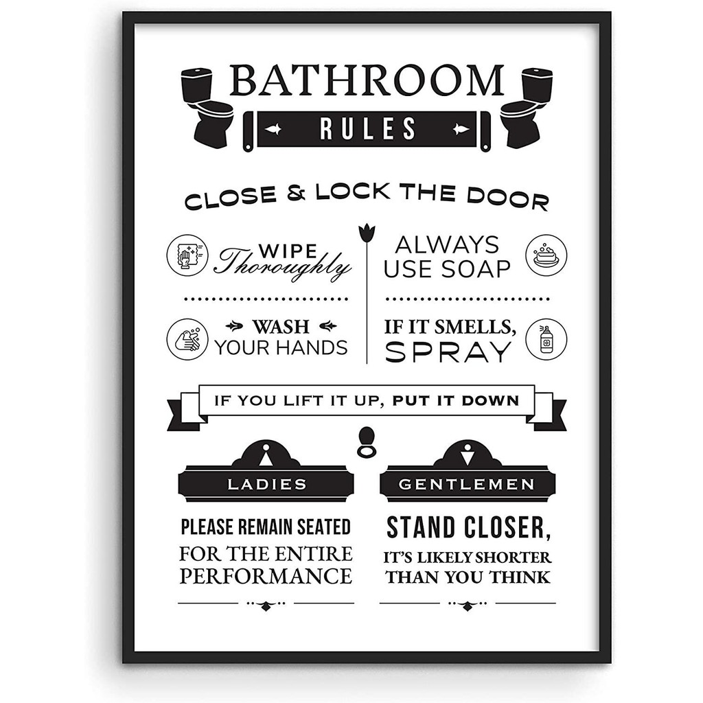 Toilet Rules Wall Art Canvas Painting Modern Funny Bathroom Rules Sign ...