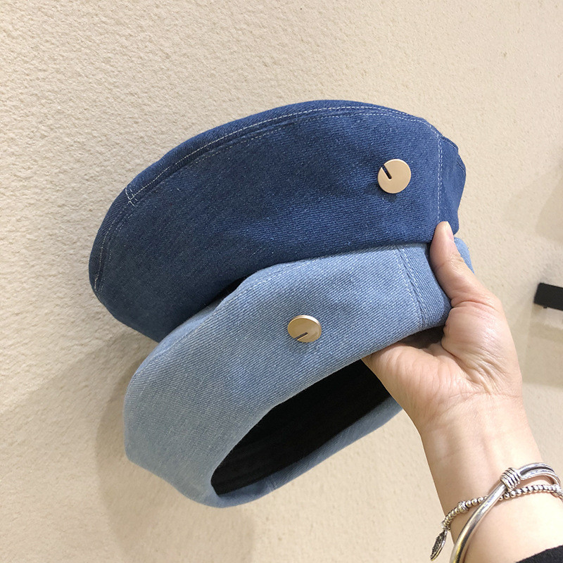 Denim Beret for Women Fashion Elegant Flat Top British Chic Painter Hat ...