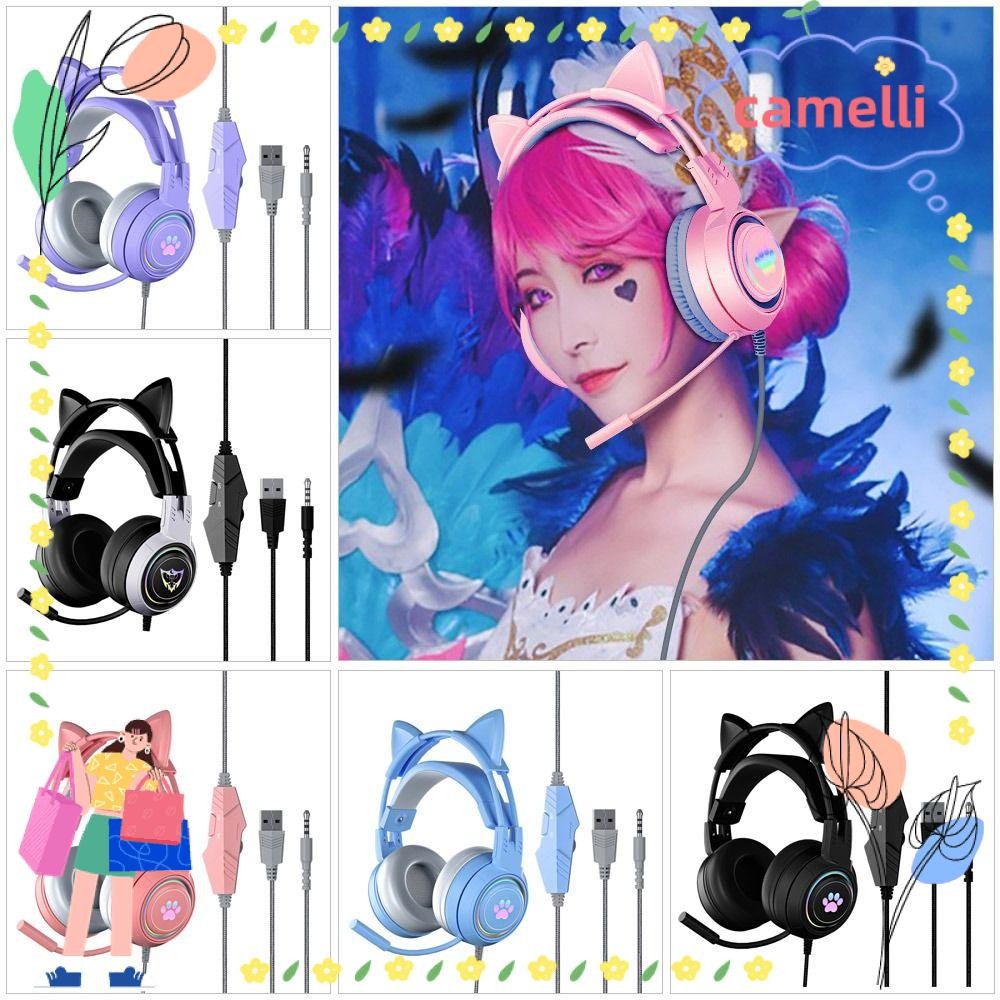 CAMELLI Gaming Headset Cute Helmet Cat Ear LED Light with Microphone ...