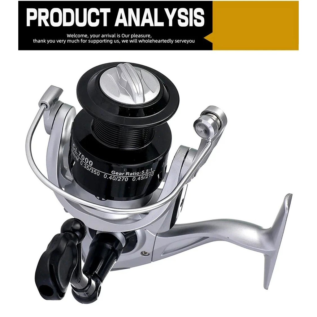 2000-7000 Series Ultra Smooth Spinning Fishing Reel High Speed 5.2:1 ...