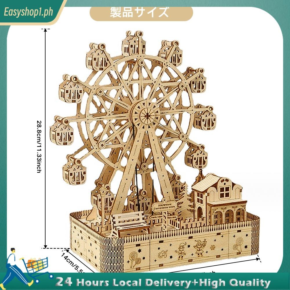 3D Wooden Puzzle DIY Basswood Ferris Wheel Crafts Music Wooden Ferris ...
