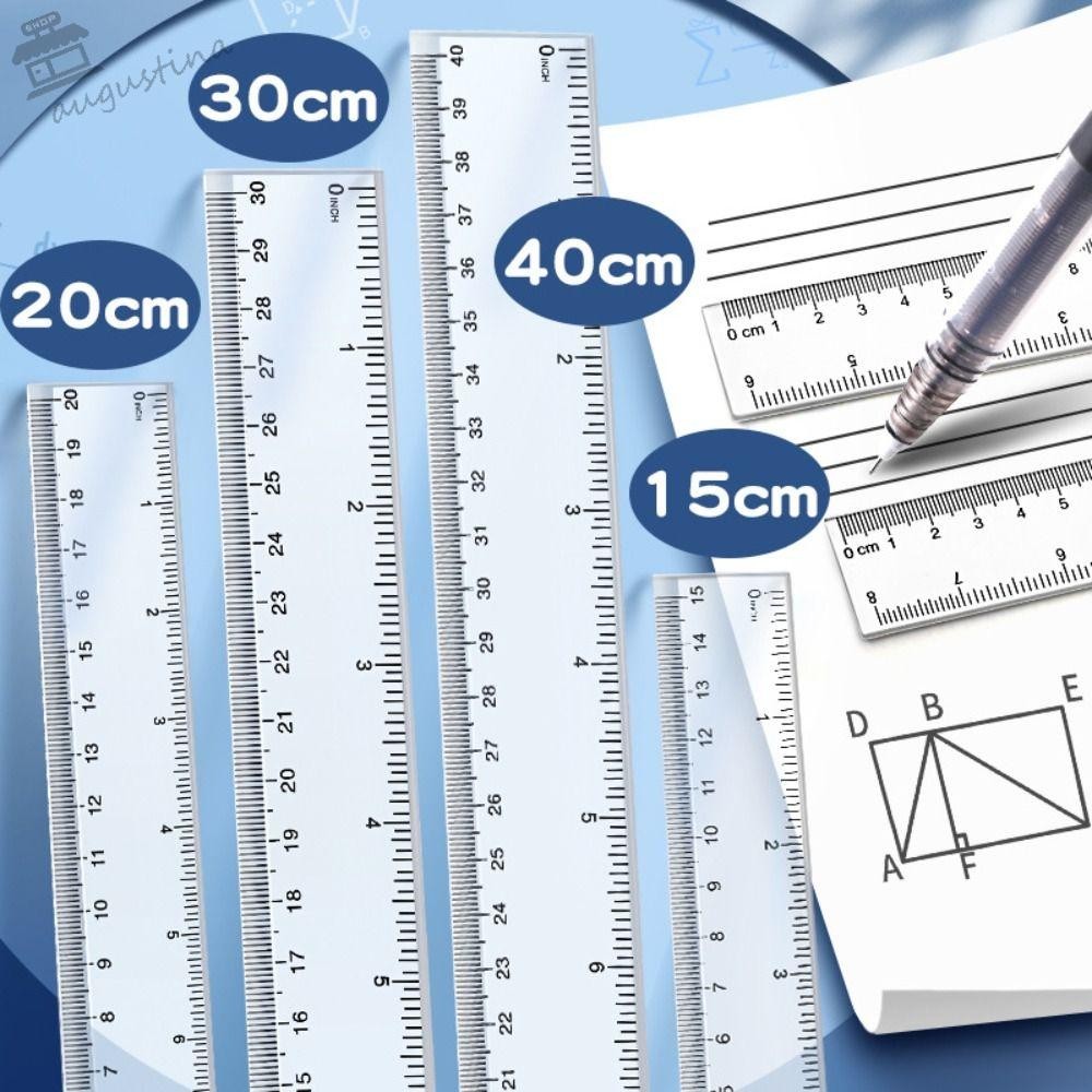 AUGUSTINA Straight Ruler, 15cm 20cm 30cm 40cm Transparent Measuring ...