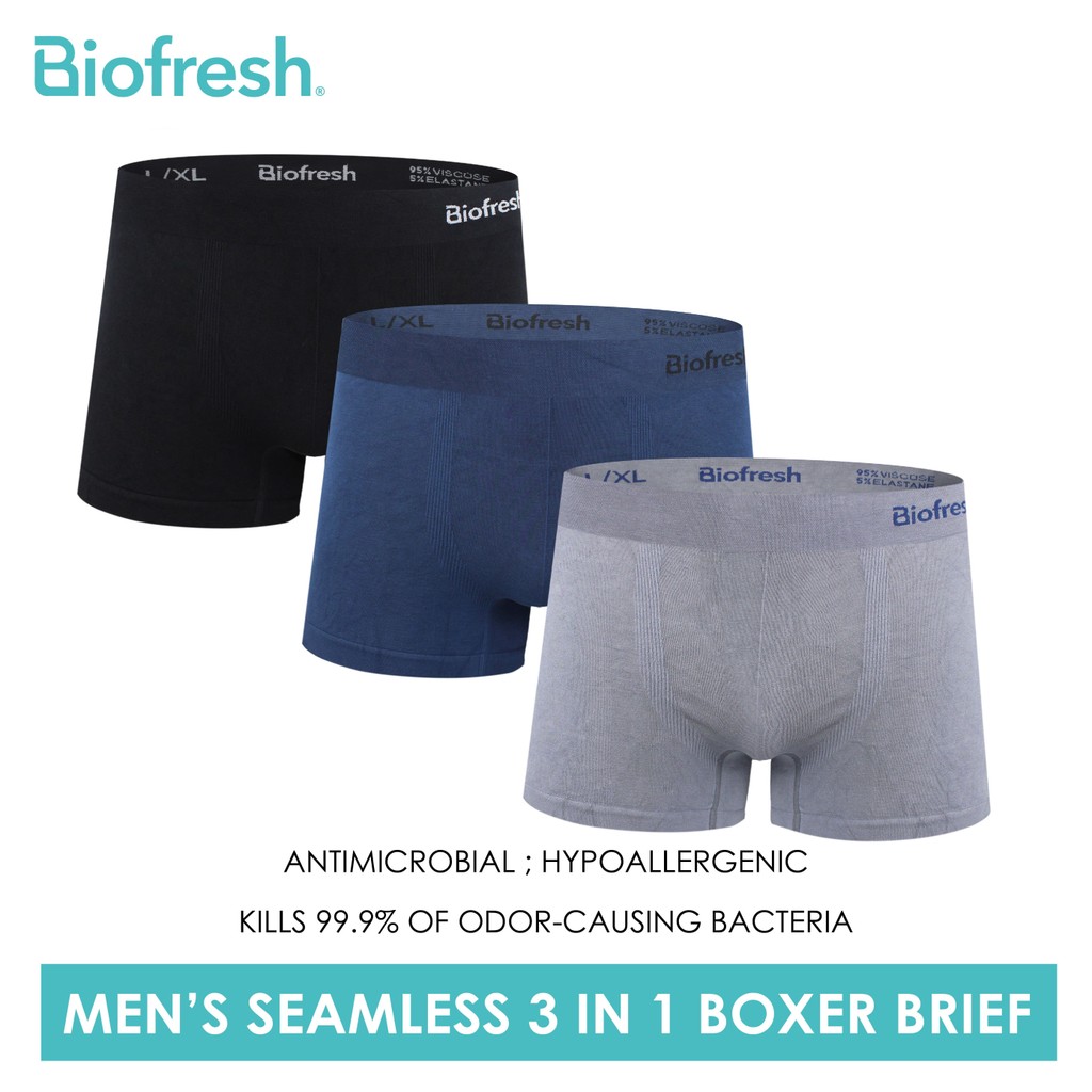 Biofresh Men's Antimicrobial Seamless Boxer Brief 3 pieces in a pack ...